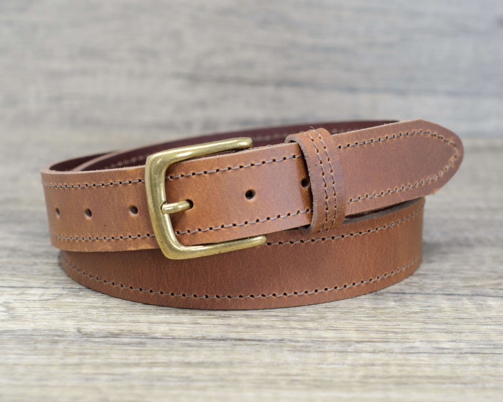 35mm Real Full Grain Leather Belt with Brass Colour Buckle - London Tan ...