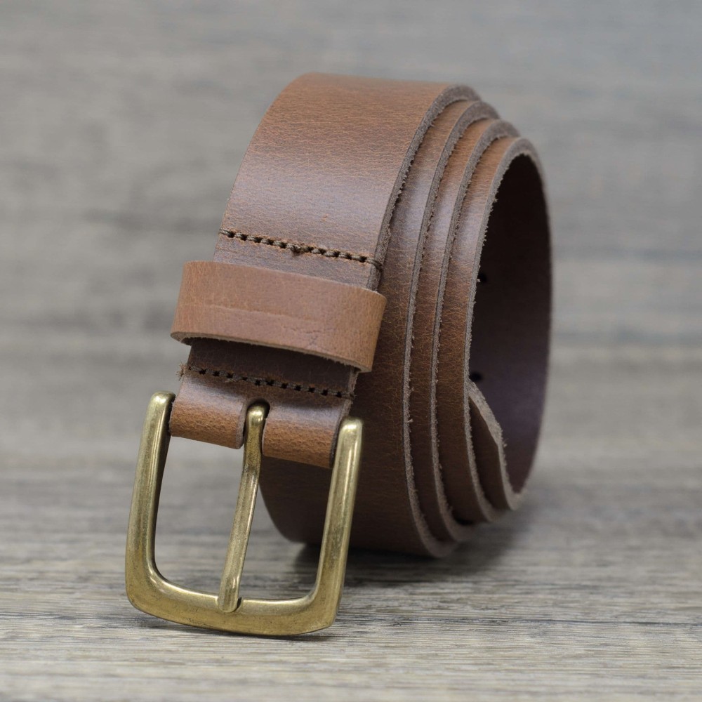 35mm Real Full Grain Leather Belt with Brass Colour Buckle - London Tan ...