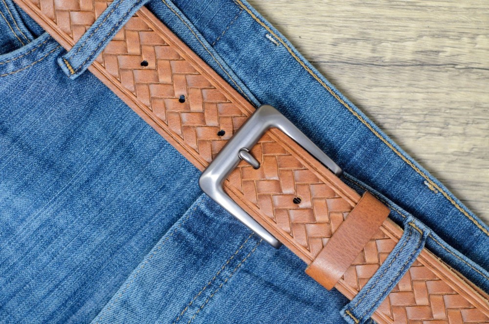 40mm Basket Weave Design Full Grain Real Italian Leather Belt - Dark ...