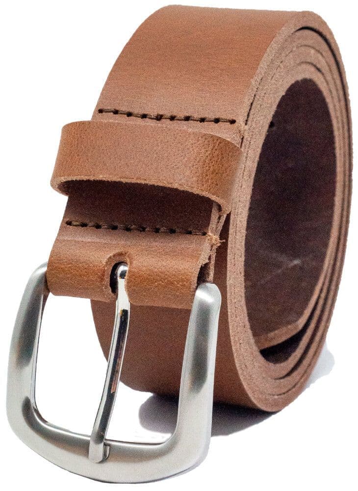 40mm Real Full Grain Mens Leather Belt with Horse Shoe Buckle - Tan ...