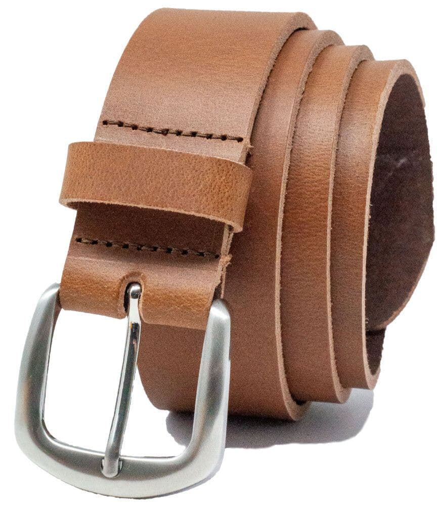 40mm Real Full Grain Mens Leather Belt with Horse Shoe Buckle - Tan ...