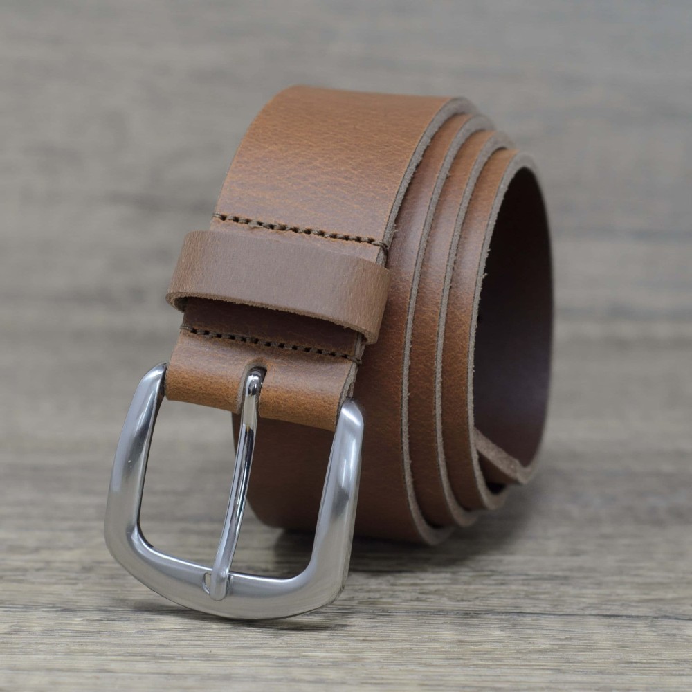 40mm Real Full Grain Mens Leather Belt with Horse Shoe Buckle - Tan ...