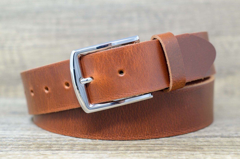 35mm Real Full Grain Leather Belt with Brass Colour Buckle - London Tan ...