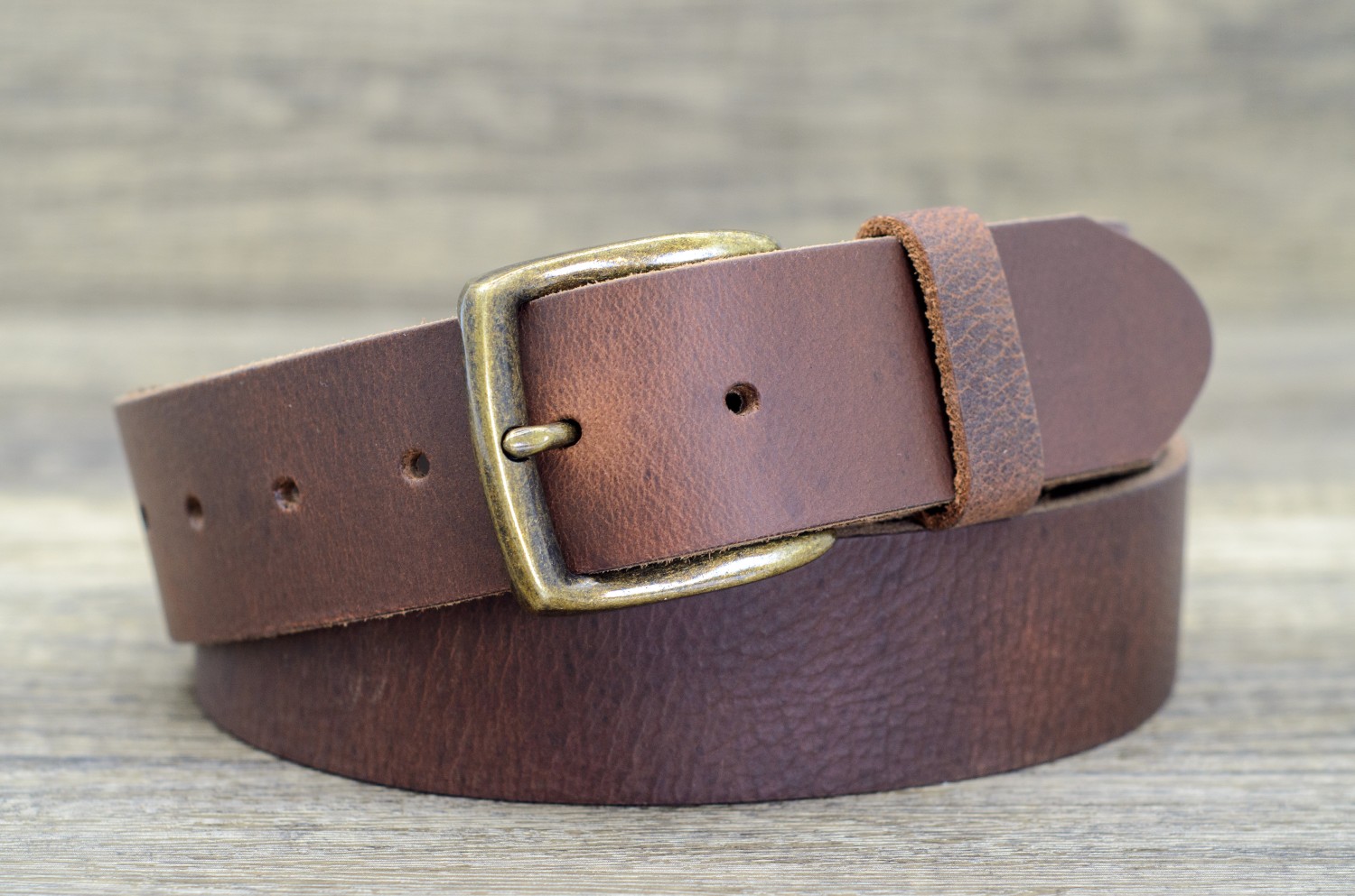 40mm Real Full Grain Mens Leather Belt with Brass Colour Buckle - Soft ...