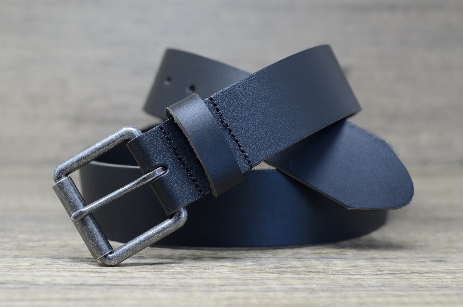 40mm Real Full Grain Mens Leather Belt with Roller Buckle - Black ...
