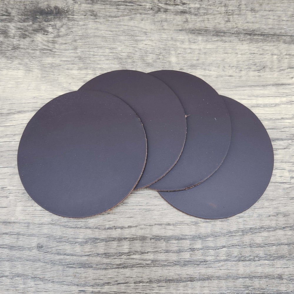 4 Pack of Brown Full Grain Real Leather 10cm Circular Coasters ...