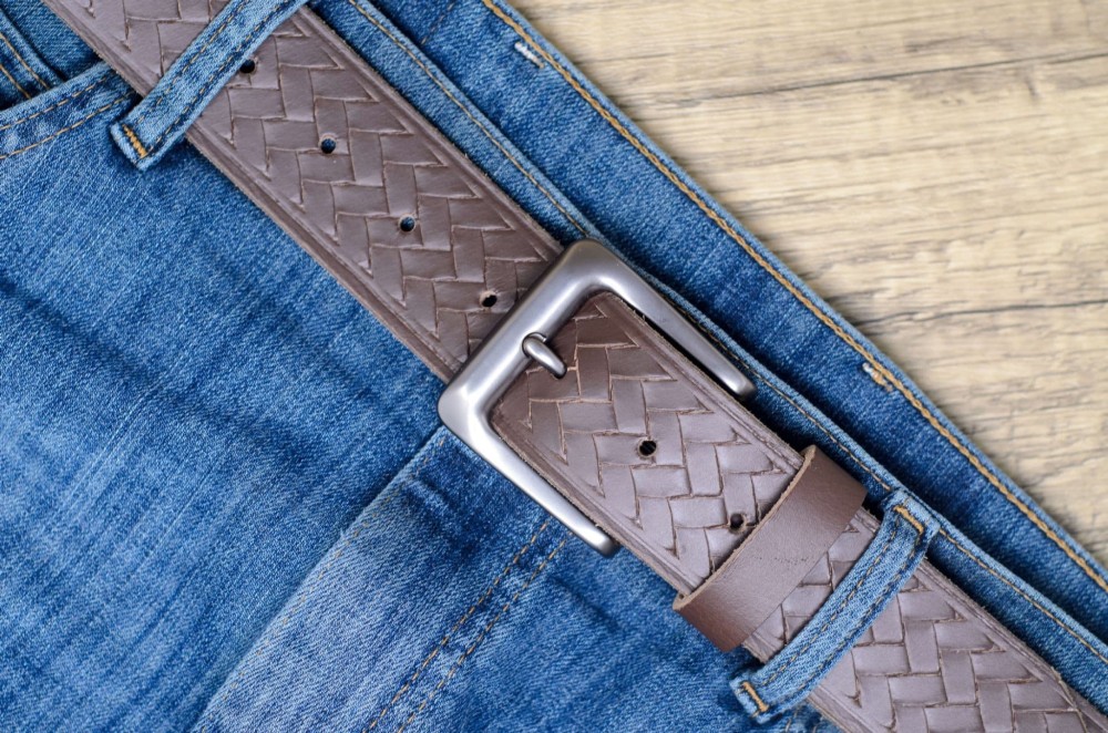 HLA - 40mm Basket Weave Design Full Grain Real Leather Belt - Brown ...