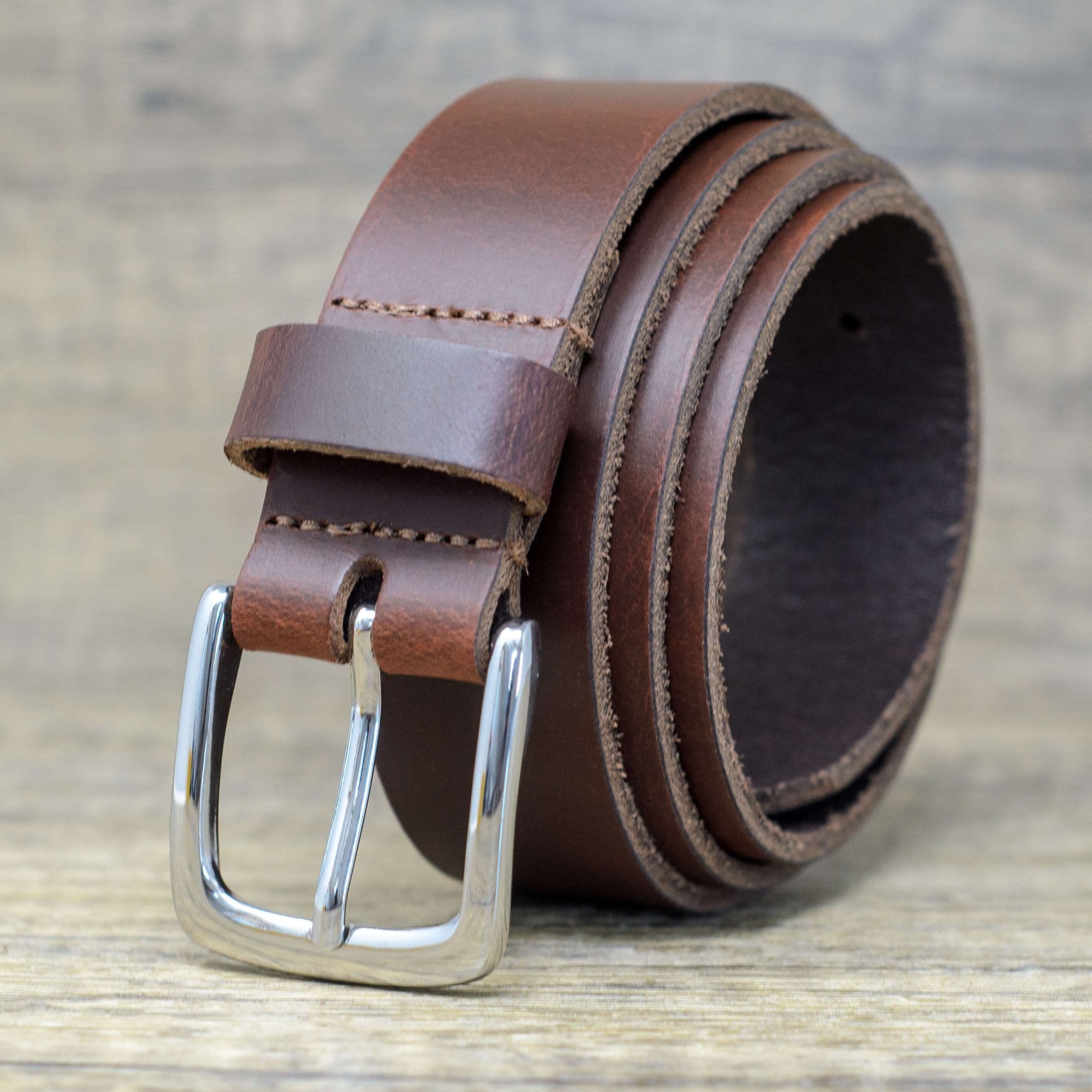 35mm Full Grain Real Leather Belt with Silver Rounded Buckle - Antique ...