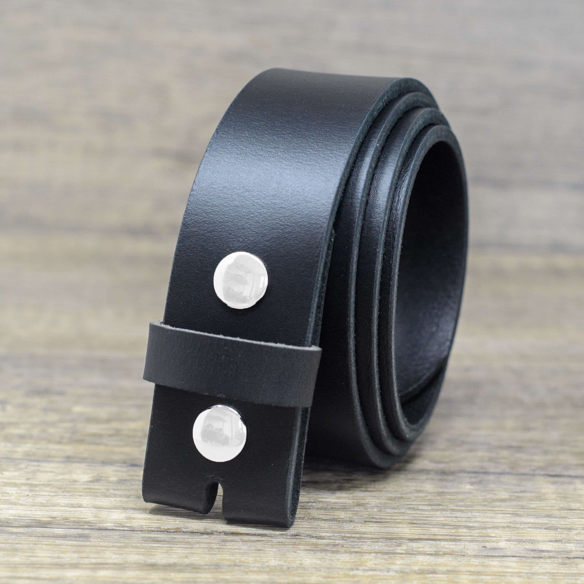 40mm Full Grain Real Leather Press Stud Snap Belt - Black with Silver ...