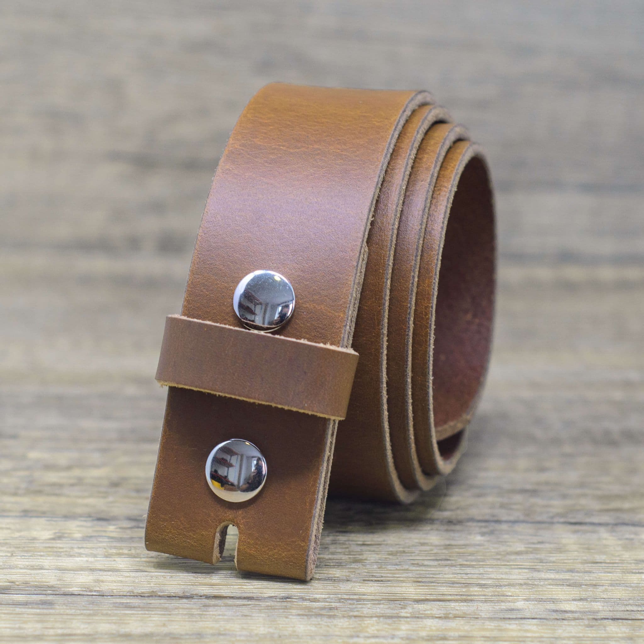 40mm Full Grain Real Leather Press Stud Snap Belt - Tan with Silver ...