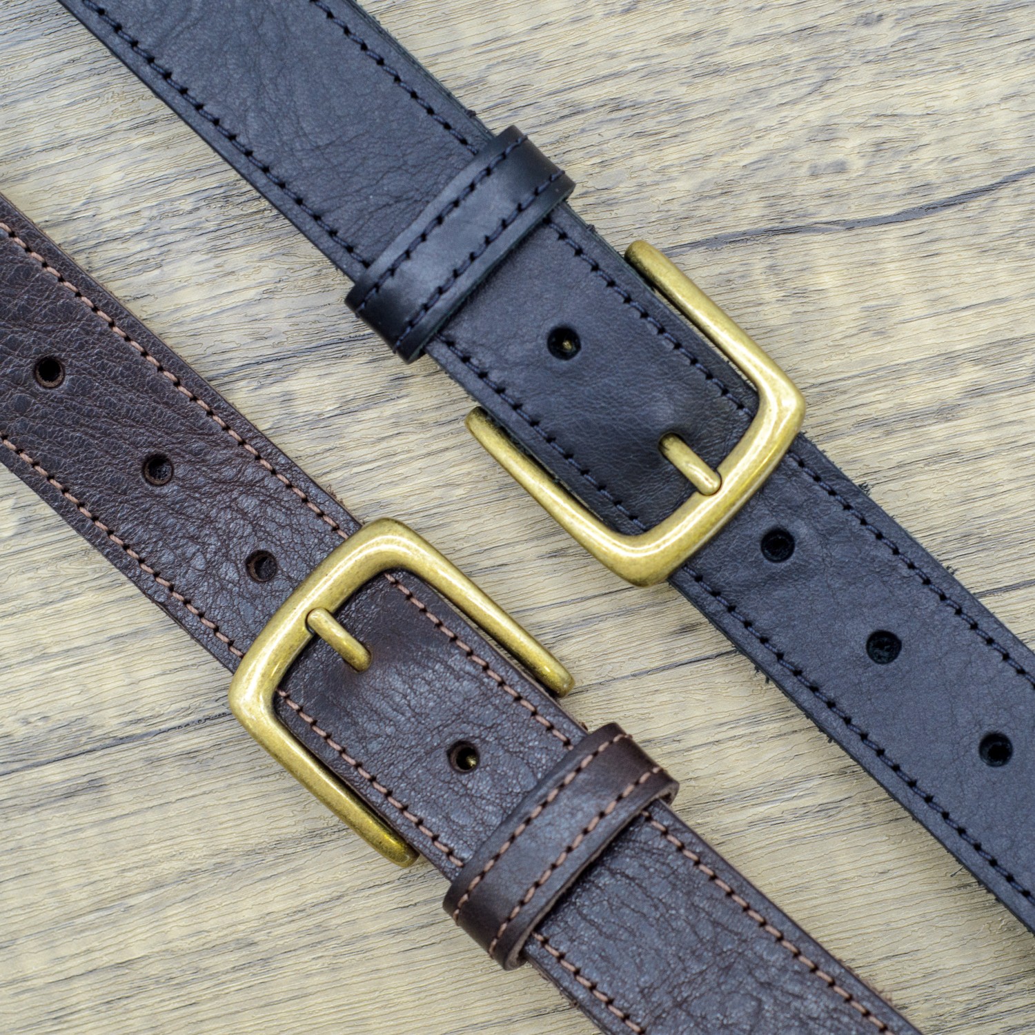 35mm Stitched Full Grain Real Italian Leather Belt with Brass Colour ...