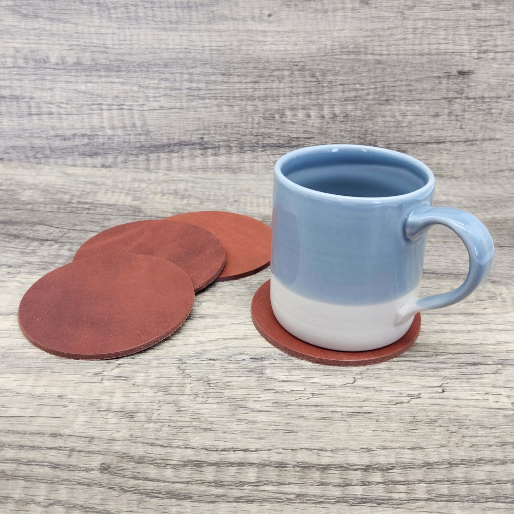 4 Pack of Tan Full Grain Real Leather 10cm Circular Coasters - Ashford ...