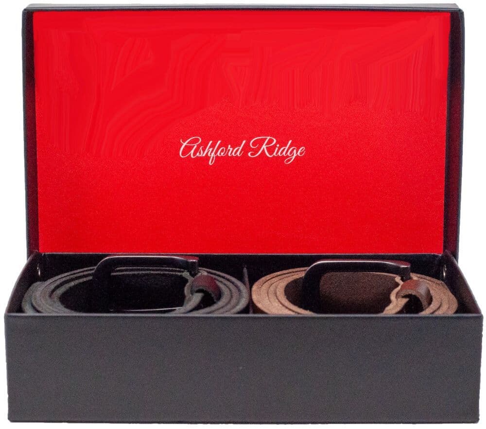 Full Grain Real Leather Twin 35mm Belt Gift Set - Black and Brown ...
