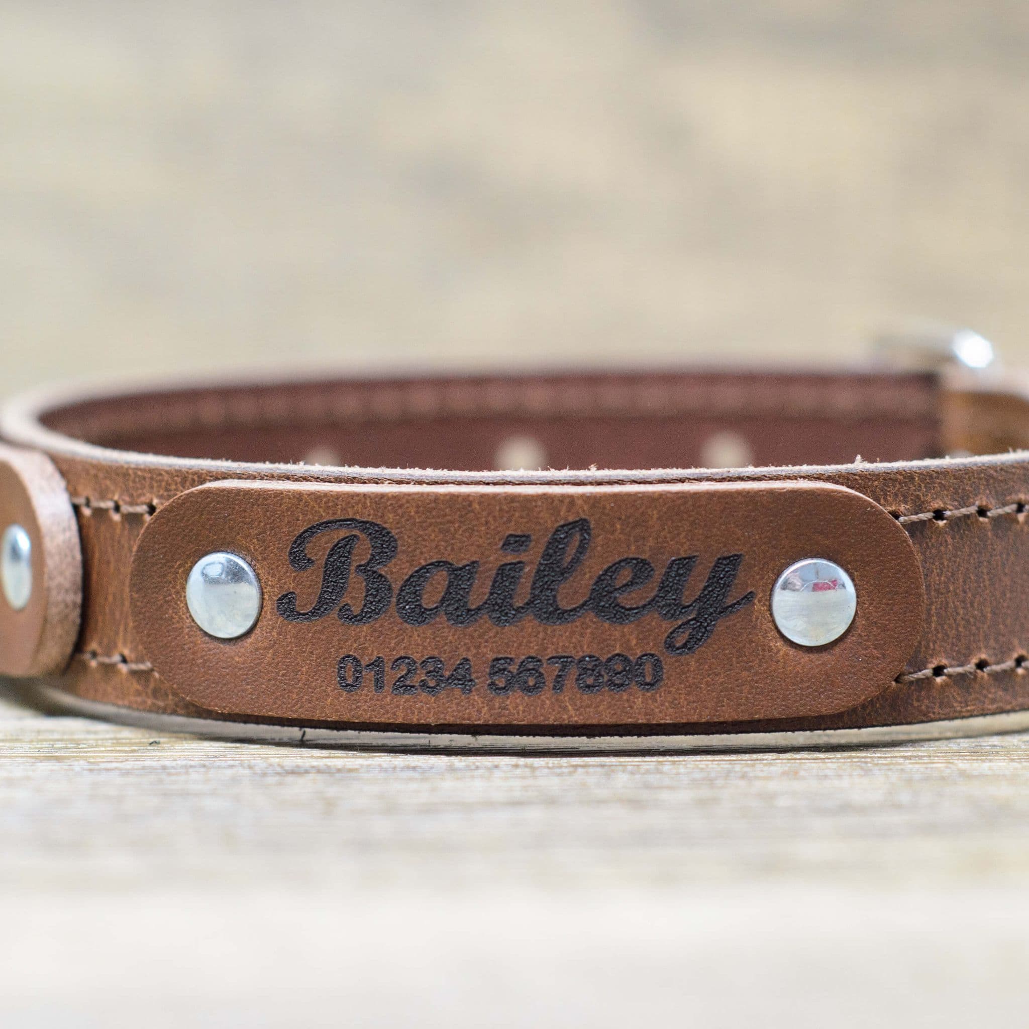 Personalised Full Grain Real Leather Stitched Dog Collar - Tan ...