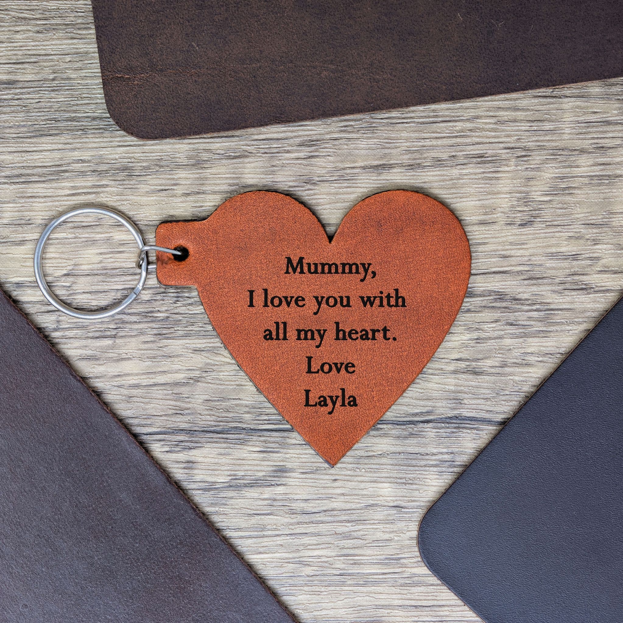 Personalised Heart Mothers Day Keyring - Tan - Ashford Ridge
