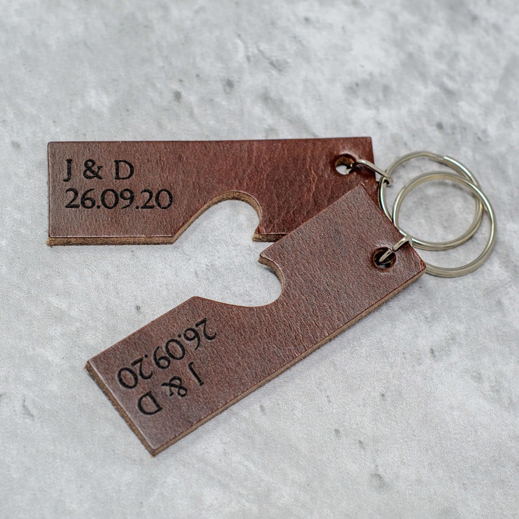 Personalised Initials & Date Keyring Set - Antique Brown - Ashford Ridge