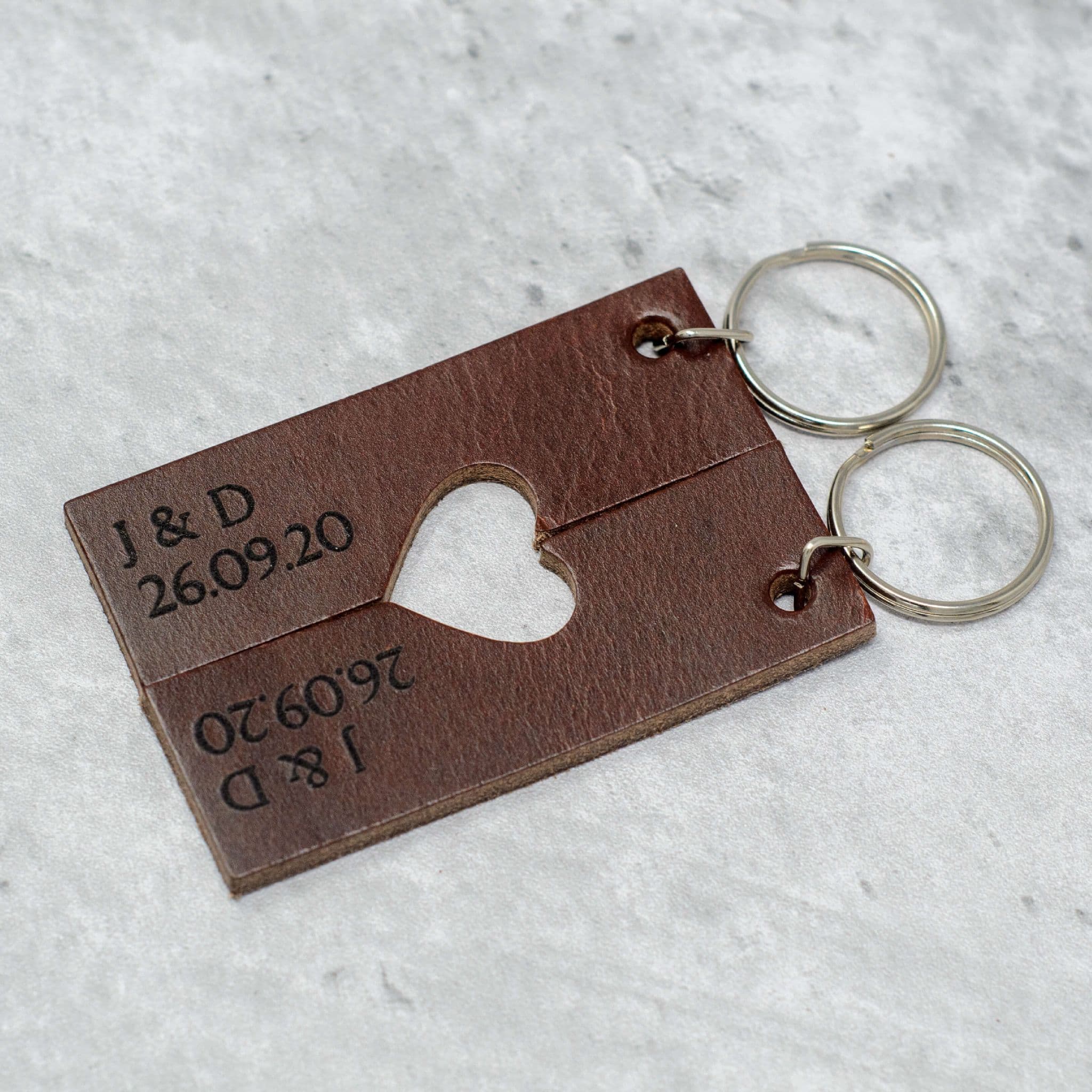 Personalised Initials & Date Keyring Set - Antique Brown - Ashford Ridge