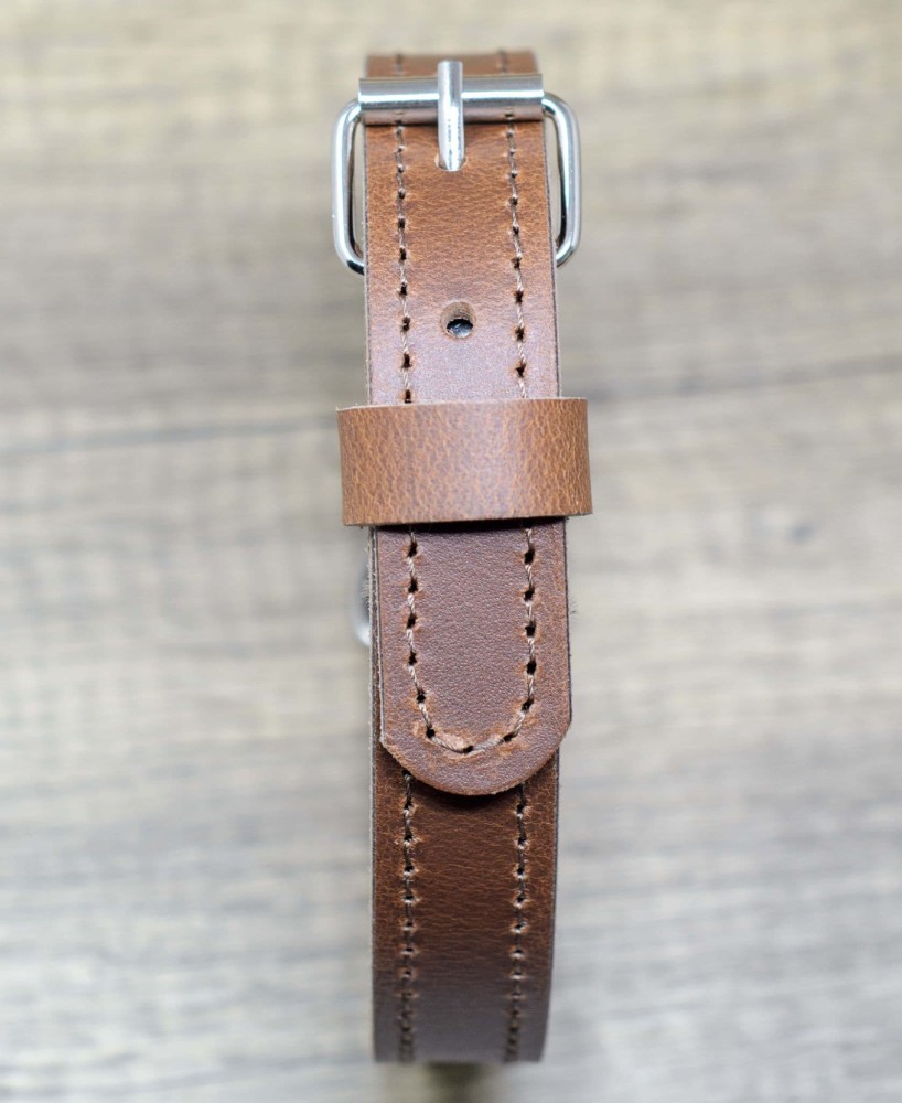 Personalised Full Grain Real Leather Stitched Dog Collar - Tan ...